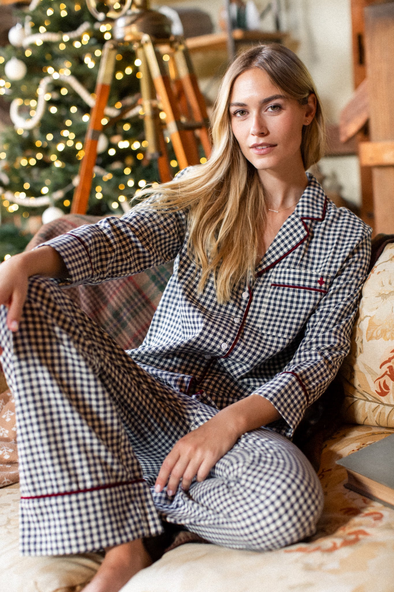 Navy Gingham Flannel Pajama Set – Rivet Collective