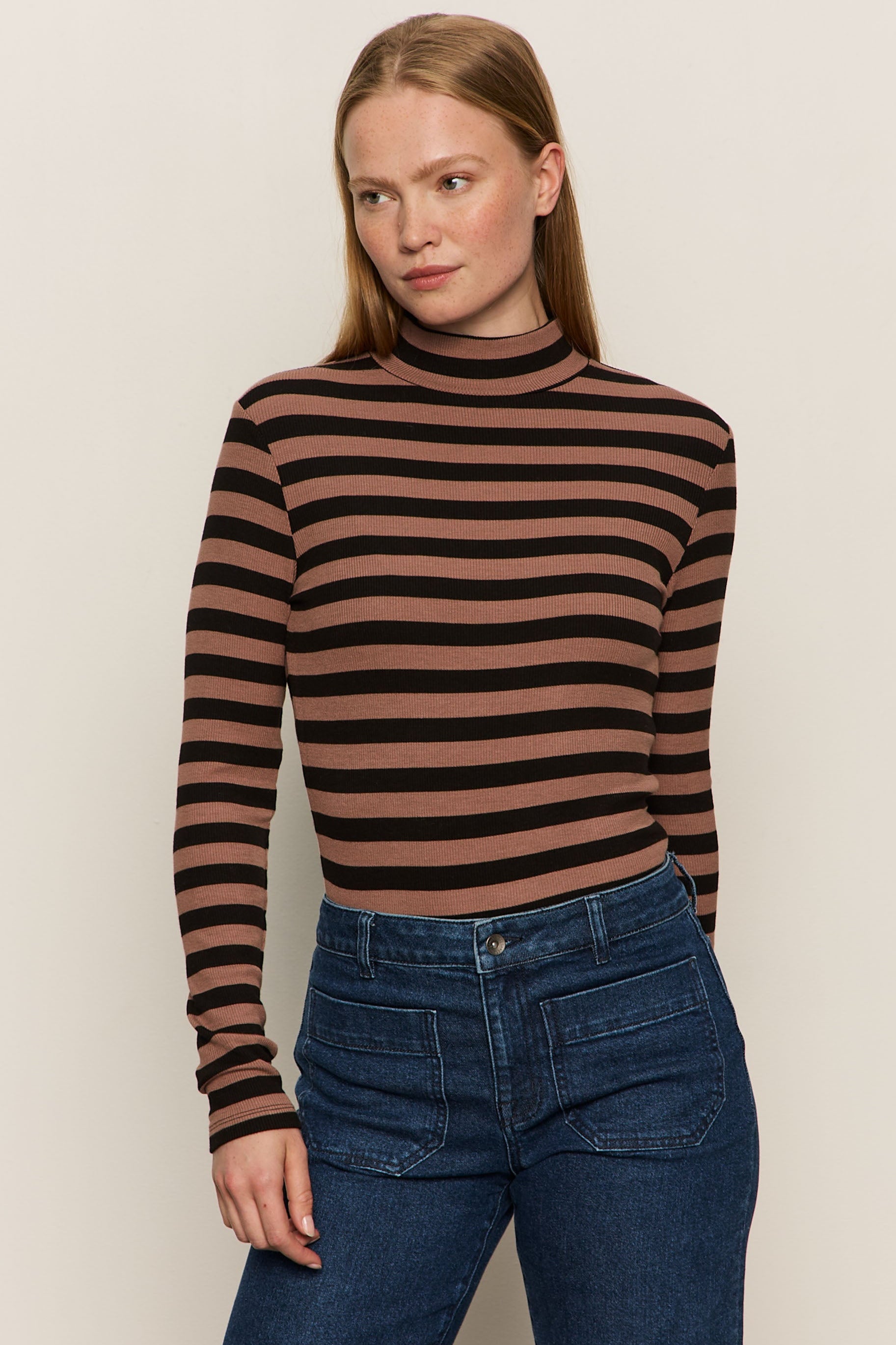 Long Sleeve Mock Essential - Mocha/Black Stripe – Rivet Collective